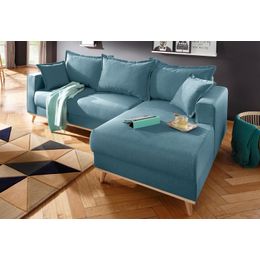 Ecksofa Home Affaire "Edina L-Form", blau (petrol), B:228cm H:83cm T:151cm, Webstoff (100% Polyester);Baumwollmix (50% Baumwolle, 50% Polyester);Baumwollmix (50% Baumwolle, 50% Polyester), Sofas, Ecksofa, auch in Baumwollmix-Bezug, im skandinavischem Stol