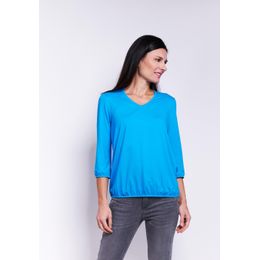 3/4-Arm-Shirt Seidel Moden, Damen, Gr. 54, blau (t&uuml;rkis), Obermaterial: 95% Viskose, 5% Elasthan, normal h&uuml;ftlang, V-Ausschnitt, eingesetzt elastischer Bund, Shirts 3/4-Arm-Shirt, MADE IN GERMANY