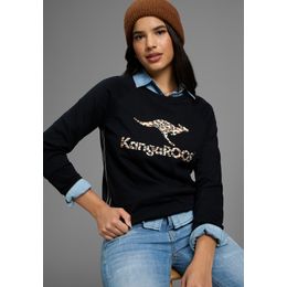 Sweatshirt Kangaroos, Damen, Gr. 48/50, schwarz (schwarz, leo), Interlock, Obermaterial: 100% Baumwolle, bedruckt, gl&auml;nzend, bequem h&uuml;ftbedeckend, Rundhals, Raglan&auml;rmel Rippb&uuml;ndchen, Sweatshirts Sweatshirt, Langarm, figurumspielender Schnitt, mit Print, Rundhalsausschnitt, Topseller