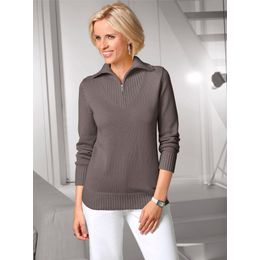 Troyer Casual Looks "Pullover", Damen, Gr. 54, grau (taupe, meliert), 50% Baumwolle, 50% Polyacryl, meliert, unifarben, figurumspielend, Pullover Troyer