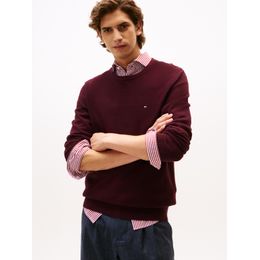 Rundhalspullover Tommy Hilfiger "ESSENTIAL STRUCTURE CREW NECK mit Struktur und Label", Herren, Gr. 3XL, rot (deep burgundy), Strick, Obermaterial: 100% Baumwolle, Rundhals, Rippb&uuml;ndchen, Pullover Rundhalspullover, unifarben, casual, regular fit, Baumwolle, Rundhals