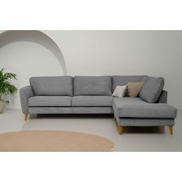 Ecksofa Home Affaire "MARSEILLE 278/202 cm, L-Form, Ottom. rechts/links, verschiedene Bez&uuml;ge", grau (dunkelgrau), B:278cm H:88cm T:202cm, 100% Polyester, Sofas, Ecksofa, Massivholzbeine Eiche, Landhausstil, Wellenunterfederung