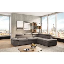 Sit & More Ecksofa SIT & MORE "Valentine L-Form, B: 272 cm", grau (stone), B:272cm H:73cm T:226cm, 100% Polyester, Sofas, Ecksofa, mit Arm- & Kopfteilverstellung, optional mit Bettfunktion