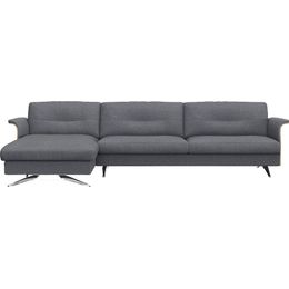 Ecksofa FLEXLUX "Glow, super bequem durch hochwertigem Sitzaufbau mit Federkern, L-Form", blau (navy blau), B:305cm H:81cm T:158cm, 62% Polyester/17%Baumwolle/14%Viscose/7%Leinen, Sofas, Ecksofa, Modernes skandinavisches Design