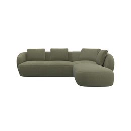 Ecksofa FLEXLUX "Torino, rund, L-Form, Sofa-Ecke mit Ottomane", gr&uuml;n (moss), B:265cm H:85cm T:237cm, 100% Polyester, Sofas, Ecksofa, Modernes, organisches Sofa-Design, Kaltschaum, Wellenunterfederung