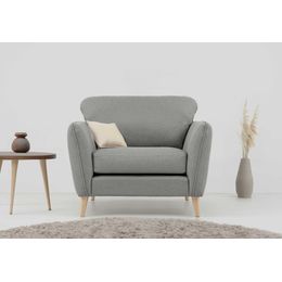 Sessel Home Affaire "MARSEILLE", grau, B:103cm H:88cm T:90cm, 100% Polyester, Sessel, Sessel, Massivholzbeine Eiche, Landhausstil, Wellenunterfederung
