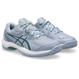 Tennisschuh asics "GEL-GAME 10 GS CLAY", Jungen, Gr. 37,5, grau blau, ironclad, Textil, Schuhe Tennisschuh, Sandplatzschuhe f&uuml;r Aschepl&auml;tze