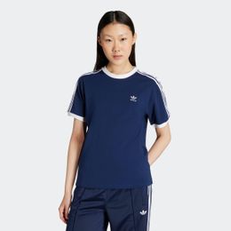 T-Shirt adidas originals "3-STREIFEN", Damen, Gr. L, blau (night indigo, wei&szlig;), Obermaterial: 94% Baumwolle, 6% Elasthan, normal, Rundhals, Shirts T-Shirt, ohne Verschluss, mit Rippdetails, aus Baumwolle und Elasthan