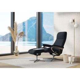 Relaxsessel stressless "View", blau (shadow blau paloma), B:78cm H:108cm T:78cm, Leder PALOMA: PALOMA ist ein durchgef&auml;rbtes Semianilin-M&ouml;belleder mit nat&uuml;rlicher Narbung., Sessel, Relaxsessel, mit Hocker, mit Cross Base, Gr&ouml;&szlig;e S, M & L, Holzakzent Schwarz