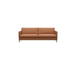 3-Sitzer FLEXLUX "Fiore, super Sitzkomfort durch Kaltschaum im Sitz", braun (modern cogna), B:214cm H:85cm T:92cm, 100% Echteder, Sofas, 3-Sitzer, schmale Armlehnen, F&uuml;&szlig;e Alu+schwarz