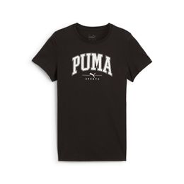 T-Shirt Puma "SQUAD TEE G", M&auml;dchen, Gr. 128, schwarz (Puma schwarz), Jersey, Obermaterial: 100% Baumwolle, bedruckt, regular fit normal, Rundhals, Shirts T-Shirt, Regular Fit, sportlicher Stil, mit Wildleder-Puffdruck