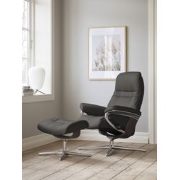 Relaxsessel stressless "Sunrise", grau (metal grau paloma), B:83cm H:105cm T:74cm, Leder PALOMA: PALOMA ist ein durchgef&auml;rbtes Semianilin-M&ouml;belleder mit nat&uuml;rlicher Narbung., Sessel, Relaxsessel, mit Hocker, mit Cross Base, Gr&ouml;&szlig;e S, M & L, Holzakzent Wenge