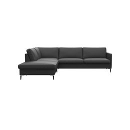 Ecksofa FLEXLUX "Fiore, L-Form", schwarz (deep schwarz), B:266cm H:85cm T:225cm, 100% Echteder, Sofas, Ecksofa, schmale Armlehnen, Kaltschaum, F&uuml;&szlig;e Alu+schwarz