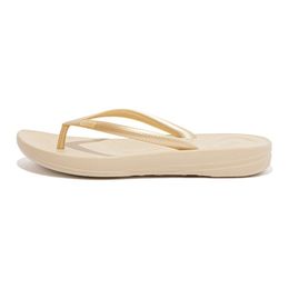 Zehentrenner fitflop "IQUSHION", Damen, Gr. 36, gold (goldfarben), Synthetik, Schuhe Zehentrenner, Keilabsatz, Sommerschuh, Schlappen in schmaler Form