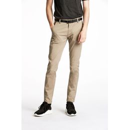 Chinohose LINDBERGH, Herren, Gr. 33, L&auml;nge 32, beige (dk sand), Stoff, Obermaterial: 98% Baumwolle, 2% Elasthan, clean, unifarben, slim fit normal, Hosen Chinohose, mit G&uuml;rtel und Stretch