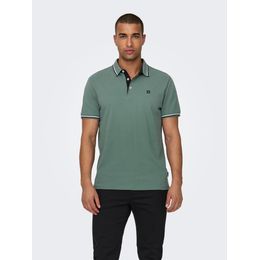 Only & Sons Poloshirt ONLY & SONS "ONSFLETCHER SLIM SS POLO NOOS", Herren, Gr. S, gr&uuml;n (schwarz forest), Piqu&eacute;, Obermaterial: 100% Baumwolle, unifarben mit Farbeinsatz, normal normal, Rundhals, Shirts Poloshirt