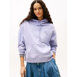 Hoodie Tommy Jeans "TJW BXY BADGE HOODIE EXT", Damen, Gr. L (40), periwinkle dusk, Sweatware, Obermaterial: 100% Baumwolle, unifarben, bequem h&uuml;ftlang, Rippb&uuml;ndchen, Sweatshirts Hoodie, mit Logo-Badge