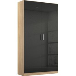 Dreht&uuml;renschrank Rauch "Kleiderschrank Schrank Garderobe Schlafzimmerschrank CELLE", grau (eiche sonoma, hochglanz effektgrau, griffe alu), B:91cm H:210cm T:54cm, Holzwerkstoff, Schr&auml;nke, Dreht&uuml;renschrank, in 4 Breiten und 2 H&ouml;hen, optional mit Schubk&auml;sten MADE IN GERMANY