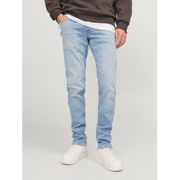 Jack & Jones Slim-fit-Jeans JACK & JONES "JJIGLENN JJICON JJ 619 50SPS NOOS", Herren, Gr. 28, L&auml;nge 32, blau (blau denim), Denim/Jeans, Obermaterial: 92% Baumwolle, 6% Elastomultiester, 2% Elasthan, Abriebeffekte, slim fit lang, Jeans Slim-fit-Jeans, Baumwollmischung, slim fit