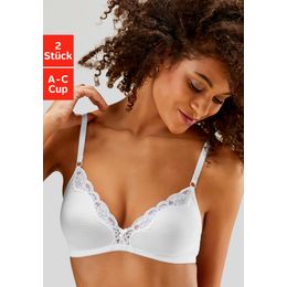 Bralette-BH Petite Fleur, Damen, Gr. 80, Cup C, wei&szlig; (2x wei&szlig;), Spitze, Obermaterial: 90% Baumwolle, 5% Elasthan, 5% Polyamid, BHs Bralette-BH, ohne B&uuml;gel aus Baumwolle mit Spitze, Topseller