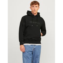 Jack & Jones Kapuzensweatshirt JACK & JONES "JORFREDERIKSBERG SWEAT HOOD SN", Herren, Gr. S, schwarz, angeraute Sweatware, Obermaterial: 85% Baumwolle, 15% Polyester, unifarben, regular fit, Rippb&uuml;ndchen, Sweatshirts Kapuzensweatshirt