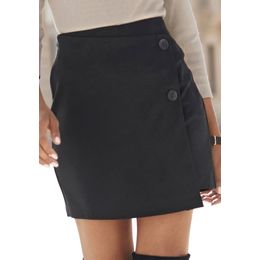 Hosenrock Buffalo, Damen, Gr. 42, schwarz, Jersey, Obermaterial: 80% Polyester, 18% Viskose, 2% Elasthan, unifarben, figurbetont mini, R&ouml;cke Hosenrock, in Wickeloptik mit Zierkn&ouml;pfen, Skort, casual-chic, elegant, Topseller