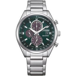 Chronograph Citizen, silber (silberfarben, dunkelgr&uuml;n), Armbanduhren, Herren, Chronograph, Armbanduhr, Herrenuhr, Solar, Stoppfunktion, Edelstahlarmband