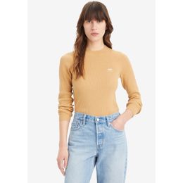 Levi's Strickpullover LEVI'S "CREW RIB SWEATER", Damen, Gr. L (40), braun (tan), Feinstrick, Obermaterial: 51% Polyacryl, 36% Polyester, 13% Polyamid, sehr figurbetont h&uuml;ftlang, Rundhals, Pullover Strickpullover, mit Batwing Logo