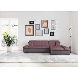 Ecksofa DOMO collection "Moric, L-Form, XXL-Sofa - Breite 300cm, viel Platz, auch in Cord", bunt (beere), B:300cm H:80cm T:172cm, Kunstleder SOFTLUX / Struktur (90% Polyester/ 10% Polyacryl);Microfaser PRIMABELLE (100% Polyester)/ Struktur (90% Polyester/ 10% Polyacryl), Sofas, Ecksofa, wahlweise mit Bettfunktion und Armteilverstellung, grau-beere