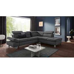 Ecksofa exxpo - SOFA FASHION "Fiji, L-Form", grau (anthrazit), B:272cm H:98cm T:232cm, Luxus-Kunstleder;Webstoff (100% Polyester);Webvelours (100% Polyester), Sofas, Ecksofa, mit Kopf- bzw. R&uuml;ckenverstellung, wahlweise mit Bettfunktion
