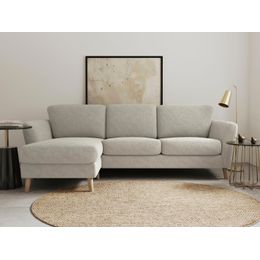 Ecksofa Home Affaire "MARSEILLE (242/152cm),L-Form, Rec. rechts/links", grau (light grau), B:242cm H:88cm T:152cm, 85% Polypropylene, 15% Polyester, Sofas, Ecksofa, Massivholzbeine Eiche, Landhausstil, Wellenunterfederung