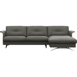 Ecksofa FLEXLUX "Glow bequem und komfortabel durch hochwertigen Sitzaufbau, L-Form", grau (warm mineral grau), B:273cm H:81cm T:158cm, 100% Echteder, Sofas, Ecksofa, Modernes skandinavisches Design