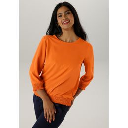 Schlupfbluse Aniston SELECTED, Damen, Gr. 42, orange, Cr&ecirc;pe, Obermaterial: 95% Polyester, 5% Elasthan, unifarben, figurumspielend h&uuml;ftbedeckend, Rundhals, Smokb&uuml;ndchen, Blusen Schlupfbluse, mit Smokb&uuml;ndchen