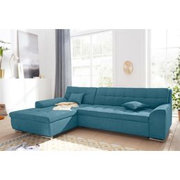 Ecksofa DOMO collection "Aversa, moderne Steppung, geschwungene Armlehnen, Breite 267cm", blau (t&uuml;rkis), B:267cm H:83cm T:178cm, Struktur weich (100% Polyester);Luxus-Microfaser (100% Polyester);Struktur (100% Polyester), Sofas, Ecksofa, L-Form, wahlweise mit Bettfunktion