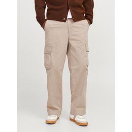 Jack & Jones Cargohose JACK & JONES "JPSTBILL ATLAS CARGO PANTS NOOS", Herren, Gr. 28, L&auml;nge 32, grau (plaza taupe), Web, Obermaterial: 100% Baumwolle, unifarben, weit kn&ouml;chellang, Hosen Cargohose