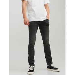 Jack & Jones Slim-fit-Jeans JACK & JONES "JJIGLENN &ndash; Jeans mit Stretch und figurbetonter Silhouette", Herren, Gr. 28, L&auml;nge 32, schwarz (schwarz denim), Obermaterial: 84% Baumwolle, 14% Polyester, 2% Elasthan, schmal, Jeans Slim-fit-Jeans, Used, modisch, slim fit, Denim/Jeans