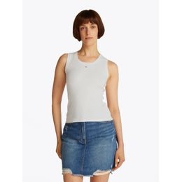 Tanktop Tommy Jeans CURVE "TJW ESSENTIAL RIB TANK EXT", Damen, Gr. XXL (44), beige (ecru), Rippware, Obermaterial: 95% Baumwolle, 5% Elasthan, unifarben, figurbetont, Tops Tanktop, in Gro&szlig;en Gr&ouml;&szlig;en, Rippware