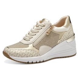 Keilsneaker Marco Tozzi, Damen, Gr. 39, gold (creme, goldfarben), Lederimitat, Textil, Schuhe Keilsneaker, Freizeitschuh, Halbschuh, Schn&uuml;rschuh in veganer Verarbeitung, Topseller
