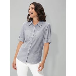 Longbluse Casual Looks, Damen, Gr. 38, blau (marine, gestreift), 100% Baumwolle, gemustert, gestreift, Blusen Longbluse