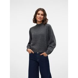 V&eacute;ro Moda Strickpullover VERO MODA "VMLEAF LS HIGH NECK PULLOVER ENT", Damen, Gr. XS, grau (dunkelgrau melange), Strick, Obermaterial: 90% Polyester, 5% Wolle, 5% Elasthan, unifarben, taillenbedeckt, hoch geschlossener Ausschnitt, Pullover Strickpullover