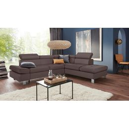 Ecksofa exxpo - SOFA FASHION "Fiji, L-Form", braun, B:272cm H:98cm T:232cm, Luxus-Kunstleder;Webstoff (100% Polyester);Webvelours (100% Polyester), Sofas, Ecksofa, mit Kopf- bzw. R&uuml;ckenverstellung, wahlweise mit Bettfunktion