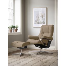 Relaxsessel stressless "Mayfair", braun (sand dinamica), B:92cm H:103cm T:79cm, Microfaser DINAMICA (88% Polyester, 12% Polyurethan), Sessel, Relaxsessel, mit Hocker, mit Cross Base, Gr&ouml;&szlig;e S, M & L, Holzakzent Schwarz