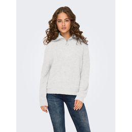 Strickpullover Only "ONLBAKER L/S ZIP PULLOVER KNT NOOS", Damen, Gr. L, wei&szlig; (cloud dancer), Strick, Obermaterial: 54% Polyacryl, 43% Nylon, 3% Wolle, unifarben, Pullover Strickpullover