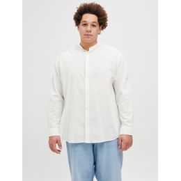 Jack & Jones PlusSize Langarmhemd "JJEBREEZE LINEN BLE BAND SHIRT LS SN PLS", Damen, Gr. 5XL, N-Gr, wei&szlig;, Web, Obermaterial: 70% Baumwolle, 30% Leinen, JACK & JONES PLUSSIZE, unifarben, slim fit normal, Hemden Langarmhemd