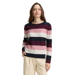 Strickpullover Tom Tailor "Otto", Damen, Gr. M (38), big rose knit stripe, Strick, Obermaterial: 60% Baumwolle, 40% Viskose, gestreift, regular fit normal, Rundhals, Rollkante, Pullover Strickpullover, mit Viskose