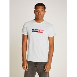 T-Shirt Tommy Jeans "TJM SLIM ENTRY GRAPHIC TEE EXT", Herren, Gr. 3XL, beige (ecru), Single Jersey, Obermaterial: 100% Baumwolle, bedruckt, slim fit h&uuml;ftlang, Rundhals, abgesteppt, Shirts T-Shirt, mit Logo auf der Brust