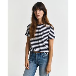 T-Shirt Gant "REG STRIPED SHIELD SS T-SHIRT", Damen, Gr. XXL, blau (evening blau), Single Jersey, Obermaterial: 100% Baumwolle, regular fit, Rundhals, Shirts T-Shirt