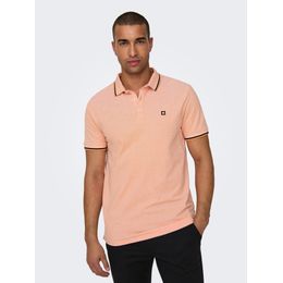 Only & Sons Poloshirt ONLY & SONS "ONSFLETCHER SLIM SS POLO NOOS", Herren, Gr. XXL, muskmelon detail:melange, Piqu&eacute;, Obermaterial: 100% Baumwolle, unifarben mit Farbeinsatz, normal normal, Rundhals, Shirts Poloshirt