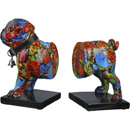 Tierfigur CASABLANCA BY GILDE "Buchst&uuml;tze 2er-Set Mops Street Art", bunt (schwarz, bunt), B:23cm H:20cm T:12cm, Kunstharz, Dekofiguren, Tierfigur, Graffiti-Design