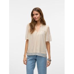 V&eacute;ro Moda Spitzenbluse VERO MODA "VMLEAH SS LACE TOP WVN GA NOOS", Damen, Gr. L, grau (pumice stone), Web, Obermaterial: 100% Polyester, unifarben, relaxed fit, Rundhals, Blusen Spitzenbluse